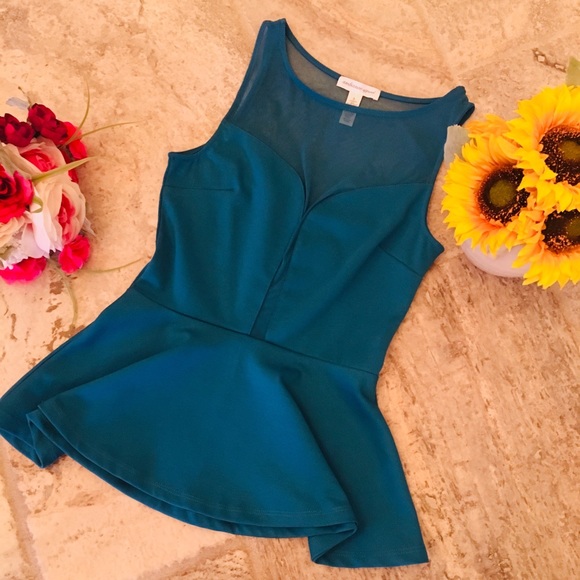 Tops | Blueteal Ruffle Bottom Party Top Wmesh Plunge | Poshmark